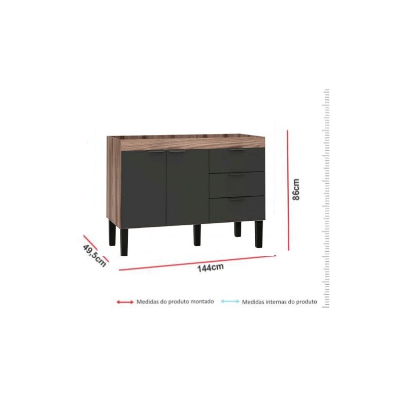 Gabinete Cozinha 120cm Madeira Flamingo Tamarindo/Preto - Cozimax ...