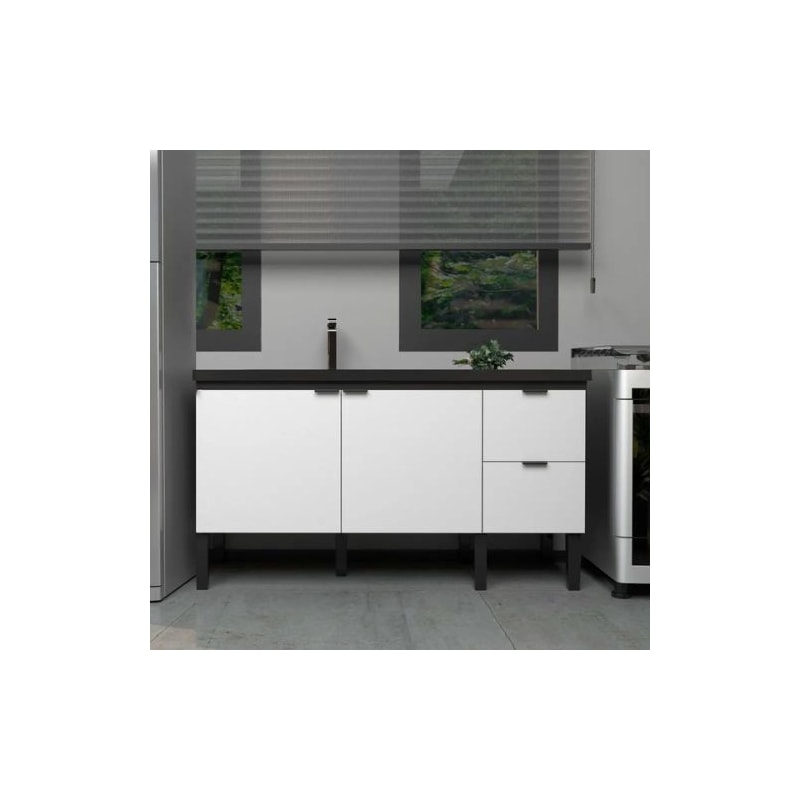 Gabinete de Madeira Colibri Preto e Branco com Pia 1,20M - Cozimax ...