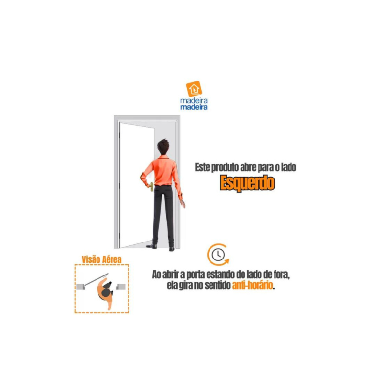 Kit Porta de Madeira Branca Completa Lado Esquerdo 2,10x0,70 - CLM | Compensa Mais