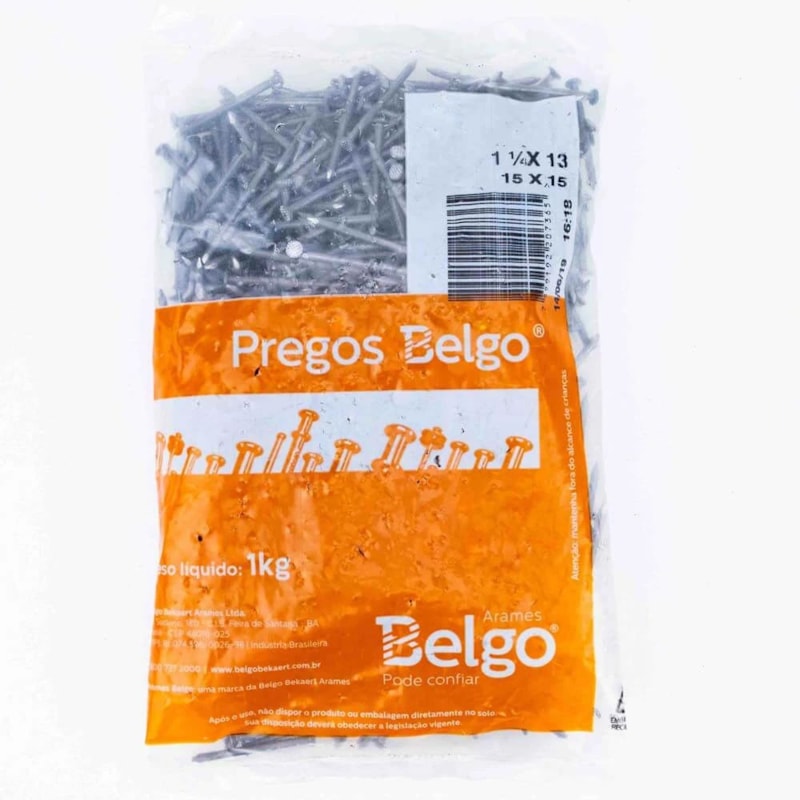 Prego Polido com Cabeça 1.1/4x13 1Kg 15x15 - Belgo | Compensa Mais