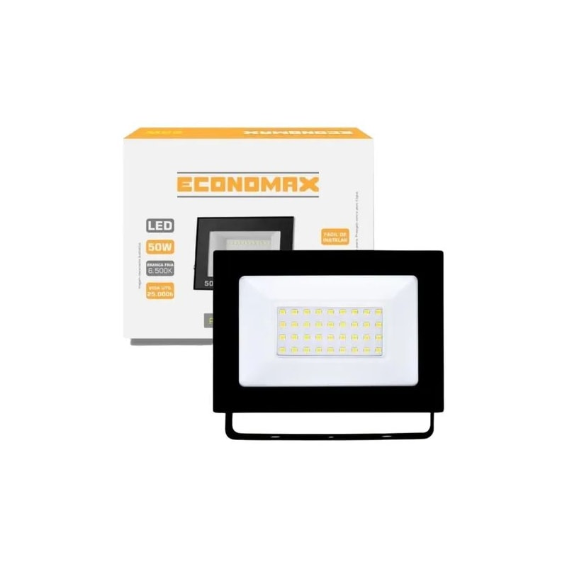 Refletor LED 50W 6500K Preto - ECONOMAX | Compensa Mais